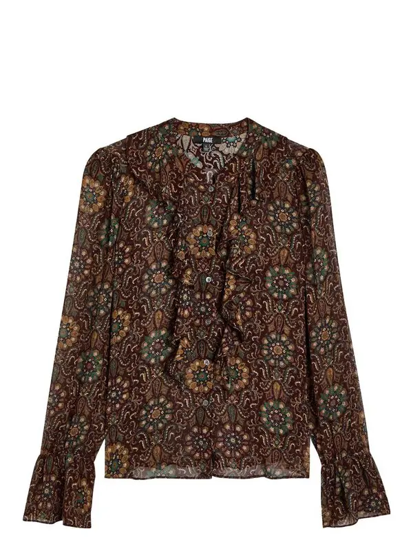 Paige Claud Patterned Silk Blouse - Dark Brown