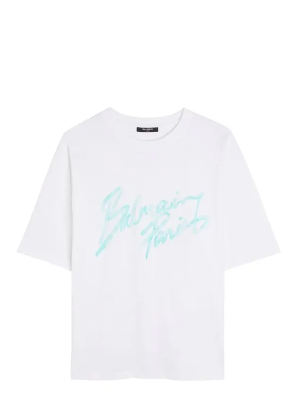 Balmain Logo-print Cotton T-shirt - White And Green
