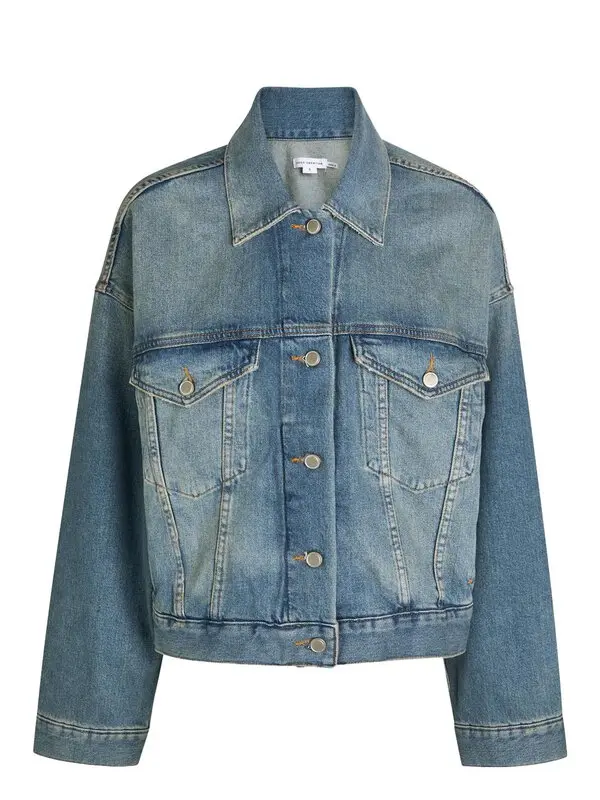 Good American Cropped Denim Trucker Jacket - Blue