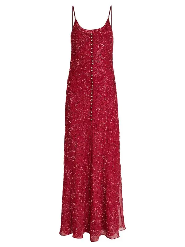 Rabanne Bead-embellished Chiffon Maxi Dress - Red