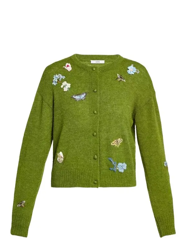 Erdem Long-sleeve Crew-neck Cardigan - Green