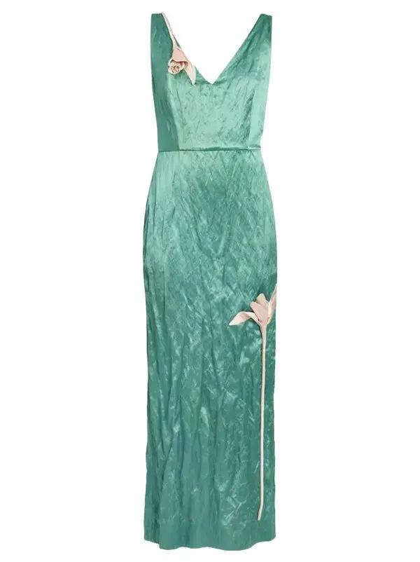Erdem Embroidered Satin Midi Dress - Green