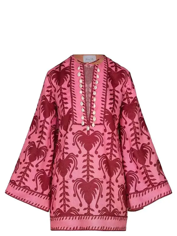 Johanna Ortiz Shell-embellished Printed Tunic Dress - Pink