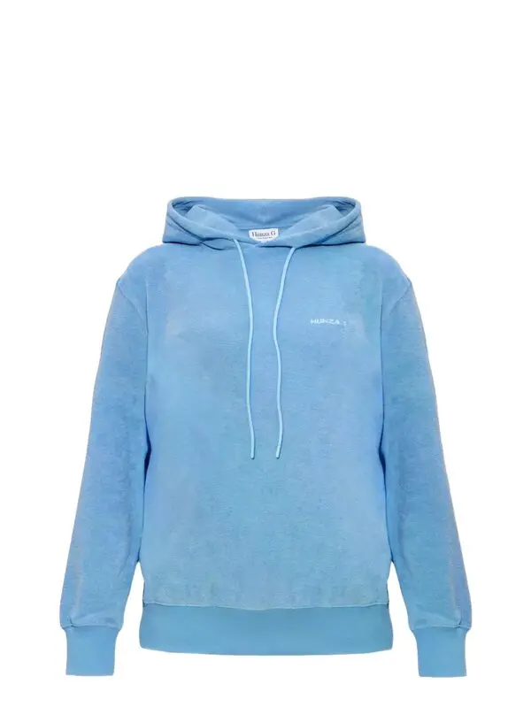 Hunza G Frotte Towelling Hoodie - Blue