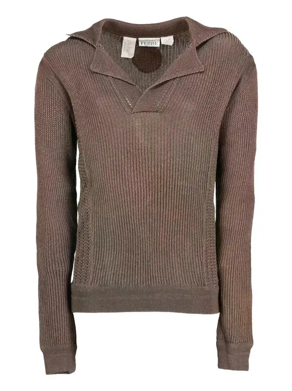 Gianfranco Ferre Knitted Pointed-collar Sweater - Brown