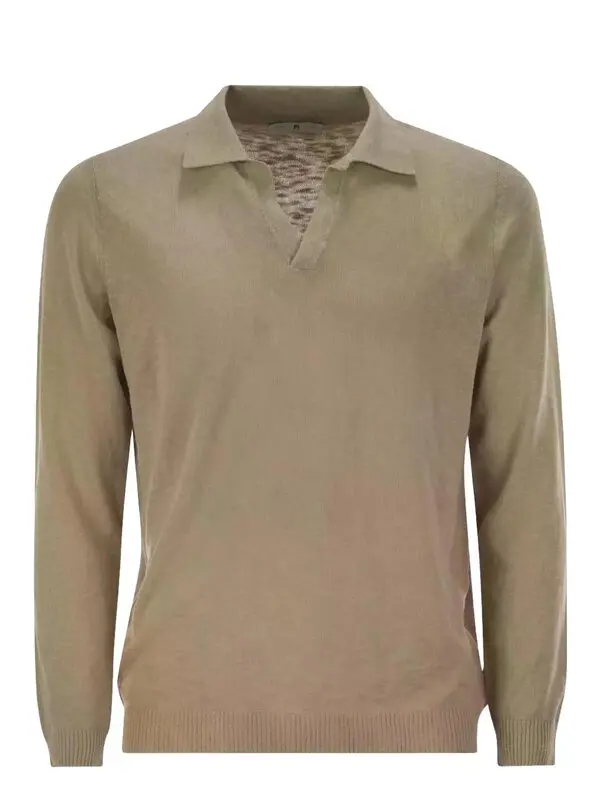 PT TORINO Long-sleeved Cotton Polo-colar T-shirt - Neutrals