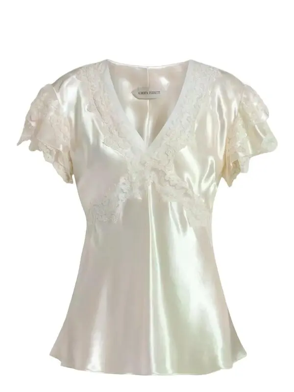 Alberta Ferretti Lace Ruffled Top - Neutrals