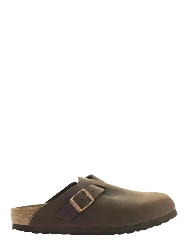 BIRKENSTOCK Boston Leather Buckle Mules - Brown