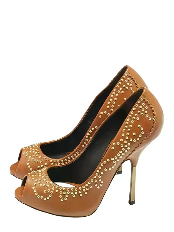 GIUSEPPE ZANOTTI Studded Leather Peep-toe Pumps - Brown
