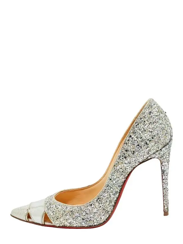 CHRISTIAN LOUBOUTIN Glitter-embellished Pointed-toe Pumps - Silver