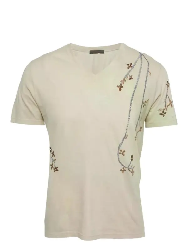 Roberto Cavalli Floral-embroidered T-shirt - Neutrals