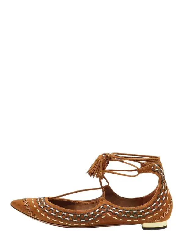 AQUAZZURA Ankle-wrap Ballet Flats - Brown