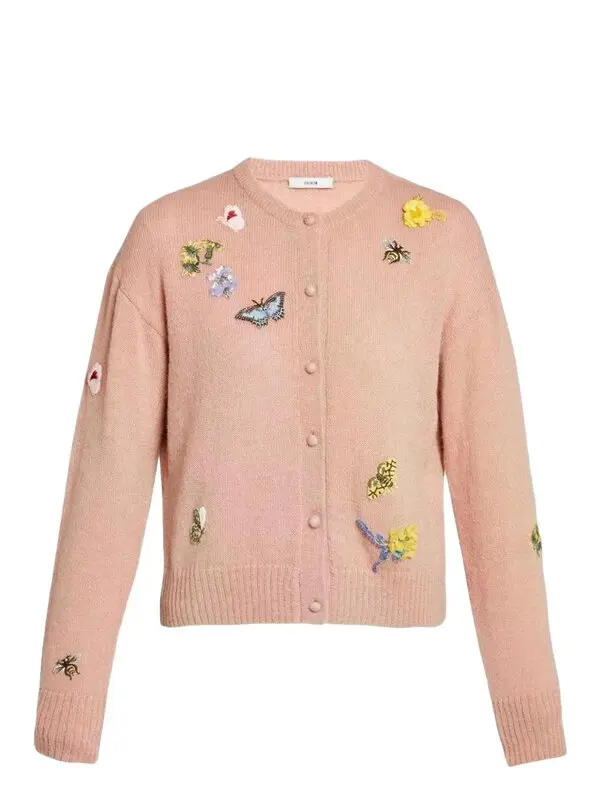 Erdem Embellished Crew Neck Cardigan - Pink