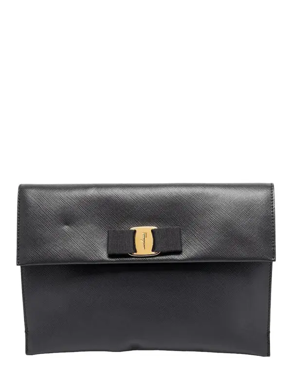 FERRAGAMO Vara Bow Leather Clutch Bag - Black