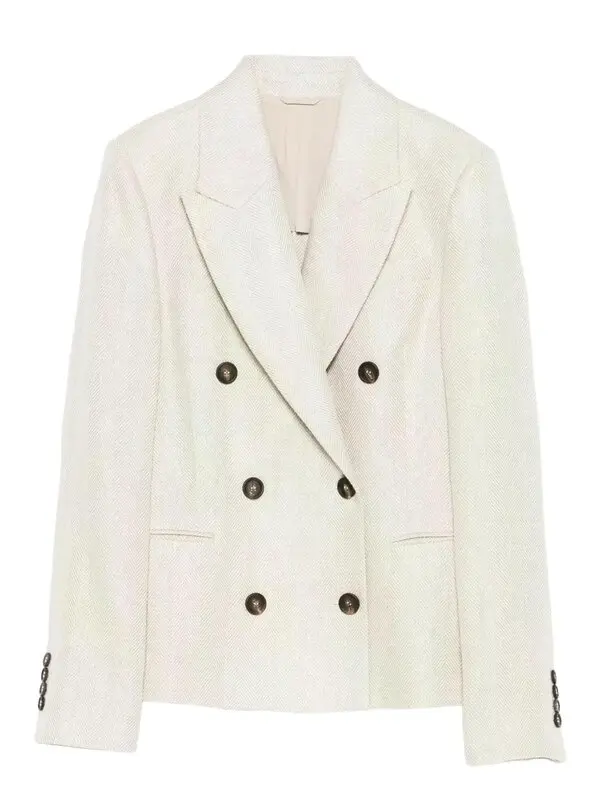 Brunello Cucinelli Button Herringbone Blazer - Neutrals