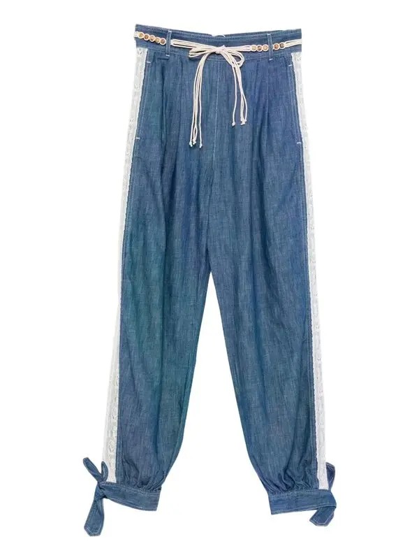 Zimmermann Drawstring Trousers With Lace Embellishments - Blue