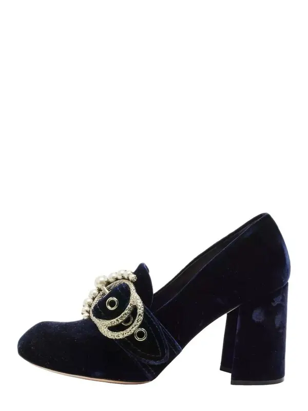 Miu Miu Velvet Pearl-embellishment Pumps - Blue