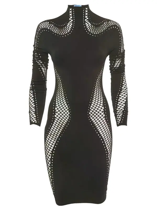 MUGLER Perforated Mini Dress - Black