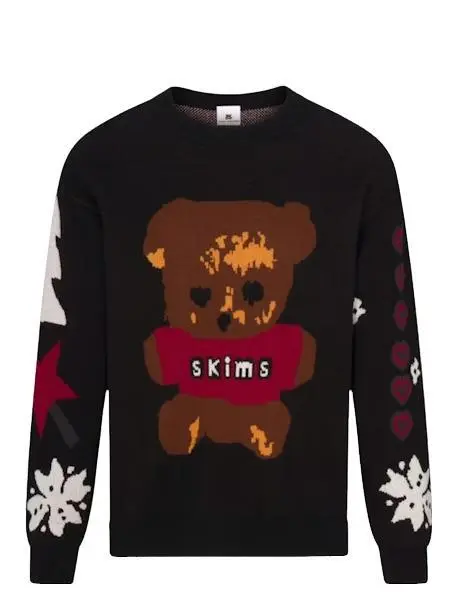 SKIMS X Cactus Plant Flea Market Cotton Knit Sweater - Onyx Teddy Bear Snow Print
