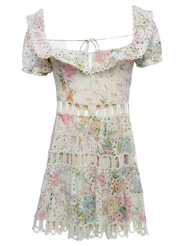 Zimmermann Floral-print Off-shoulder Mini Dress - White