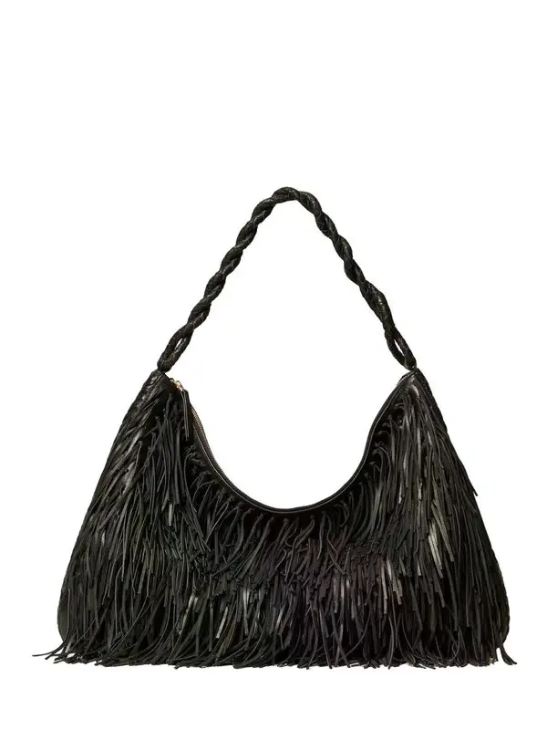 TWINSET Liliane Fringed Woven Shoulder Bag - Black