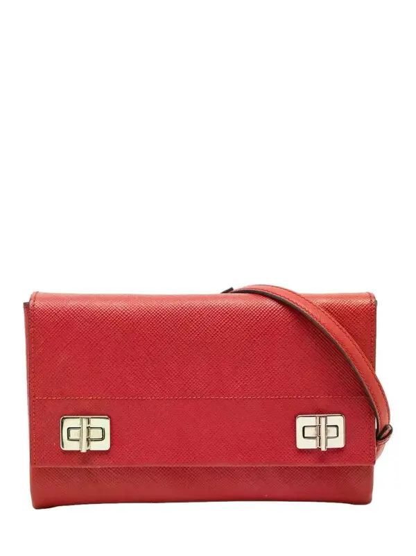 Prada Leather Crossbody Bag With Turnlock - Red