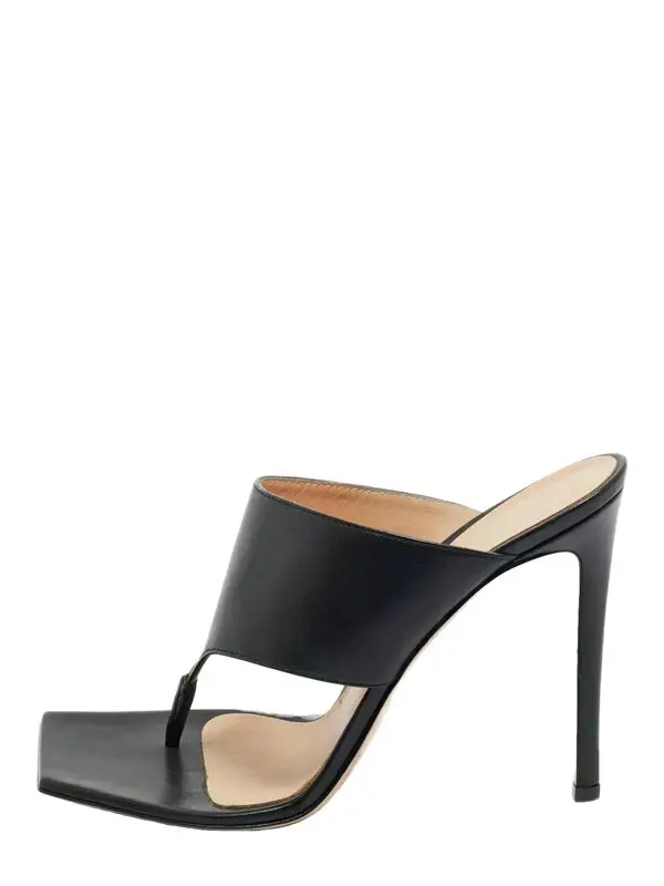GIANVITO ROSSI Square Toe Leather Slides Sandals - Black