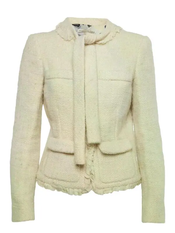 Balenciaga Tweed Jacket With Ruffle And Tie Detail - Neutrals