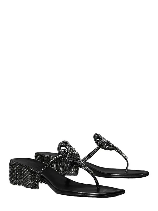Tory Burch Miller Crystal Kitten Heel Sandals - Perfect Black/jet