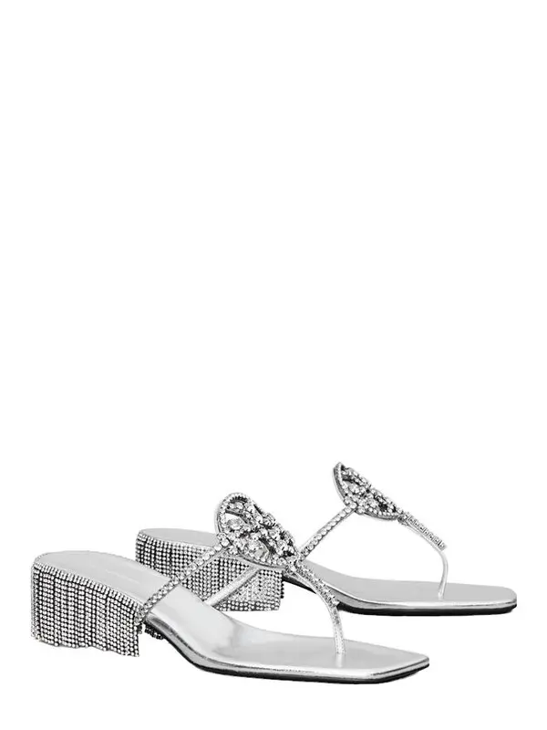 Tory Burch Miller Crystal Kitten Heel Sandals - Silver / Silver