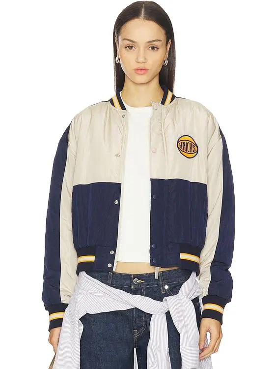 Terez X Knicks Crop Bomber - Off White & Navy