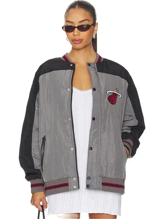 Terez X Miami Heat Double Yoke Bomber - Black & Grey
