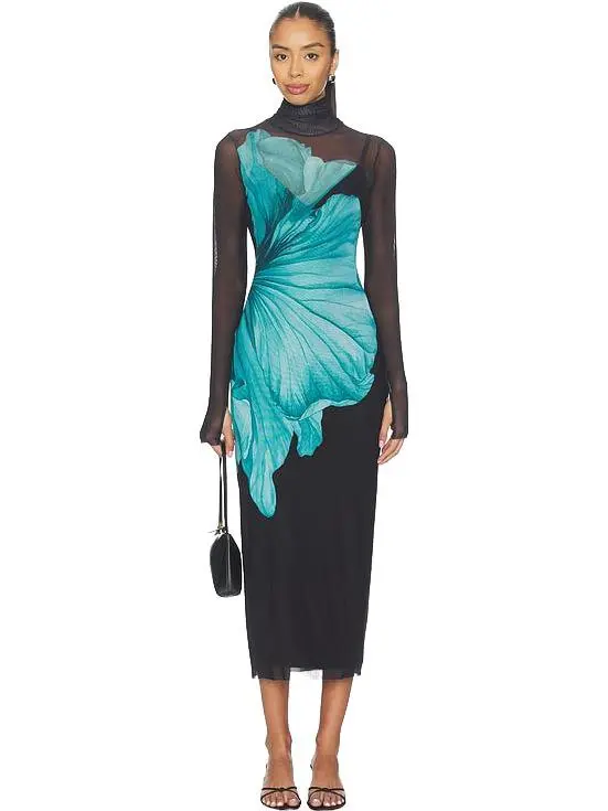 AFRM Shailene Power Mesh Dress - Teal Flower