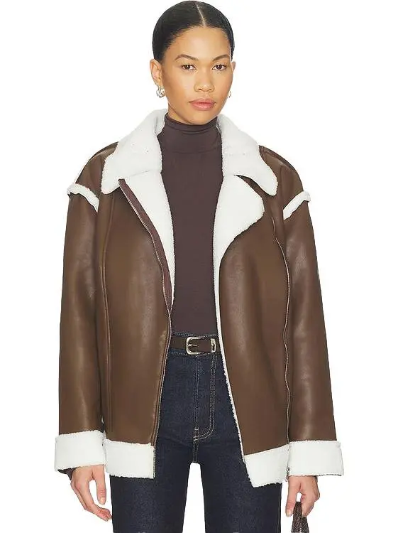 SNDYS London Oversized Biker Jacket - Chocolate