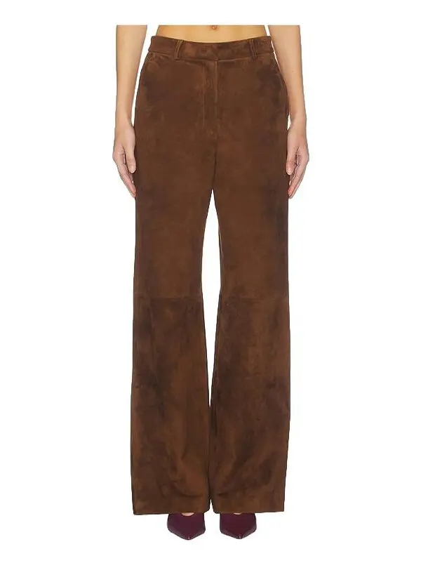 AEXAE Leather Suede Straight Leg Pant - Suede Honey Brown
