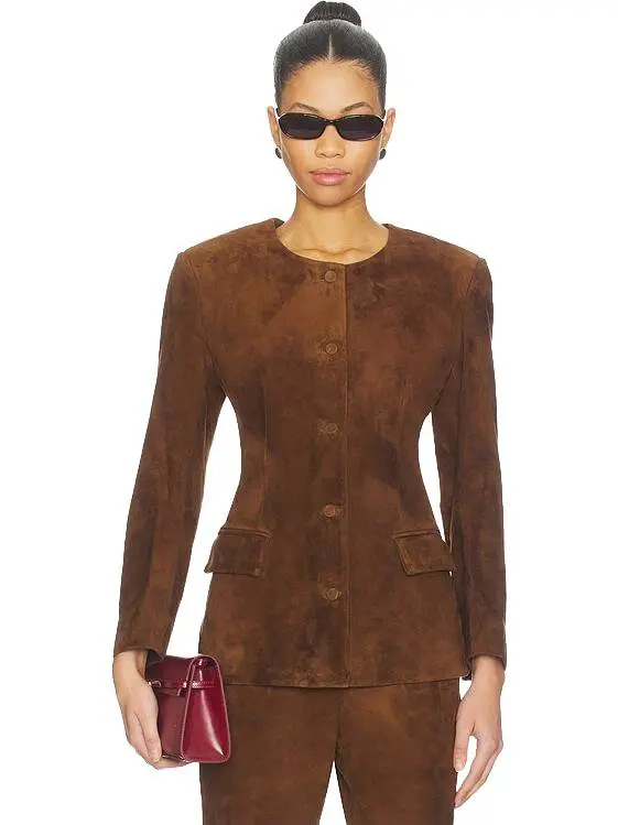 AEXAE Leather Suede Padded Contour Blazer - Chestnut Brown