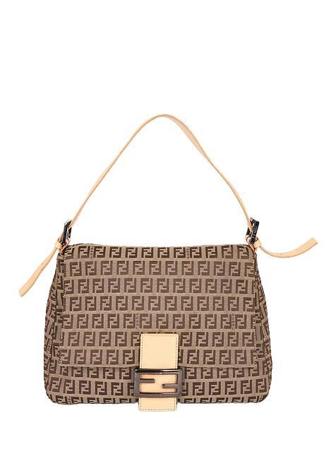 Null Fendi Zucchino Mama Baguette Shoulder Bag - Beige