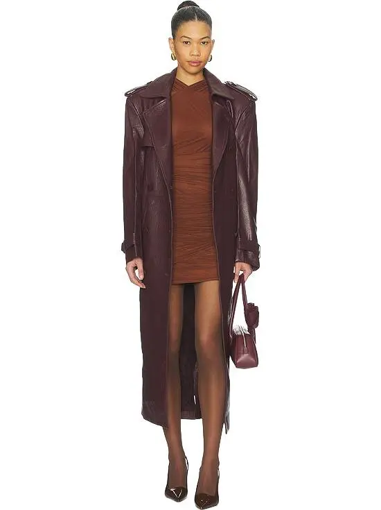 AEXAE Leather Suede Trench Coat - Pebble Burgundy