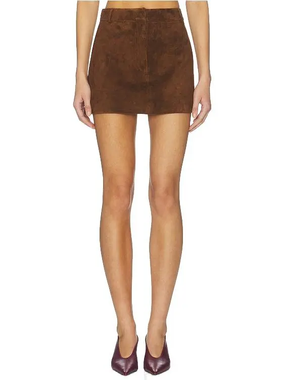 AEXAE Leather Suede Mini Skirt - Chestnut Brown