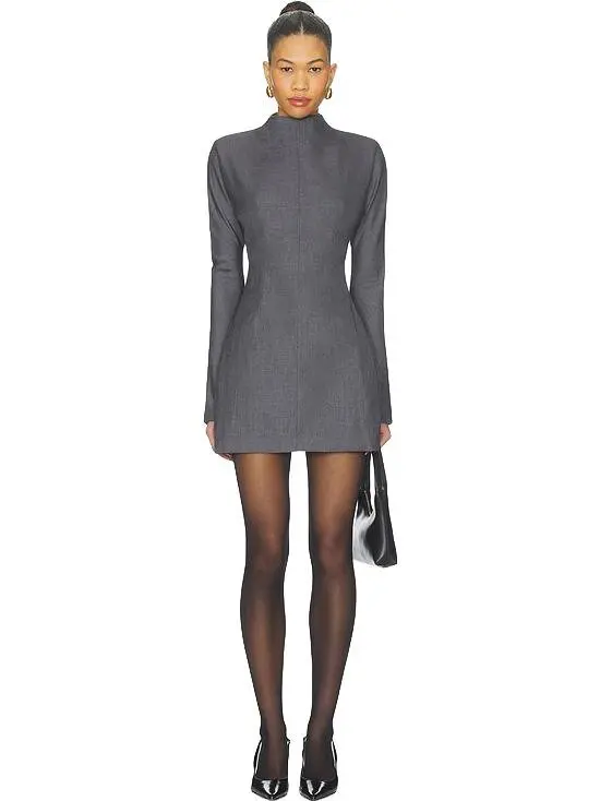 AEXAE Wool Contoured Turtleneck Mini Dress - Dark Grey