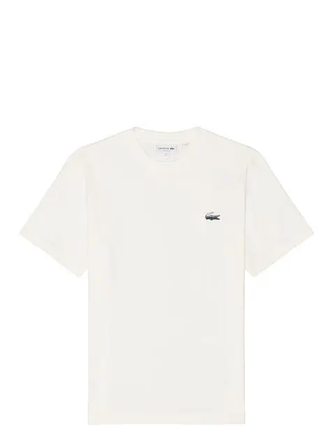 Lacoste Heavy Jersey Landscape Crocodile Print T-shirt In White - Flour