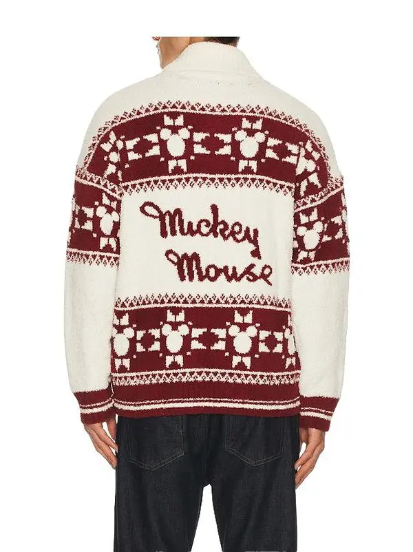 Barefoot Dreams Disney Mickey Fair Isle Zip Sweater - Cream & Crimson
