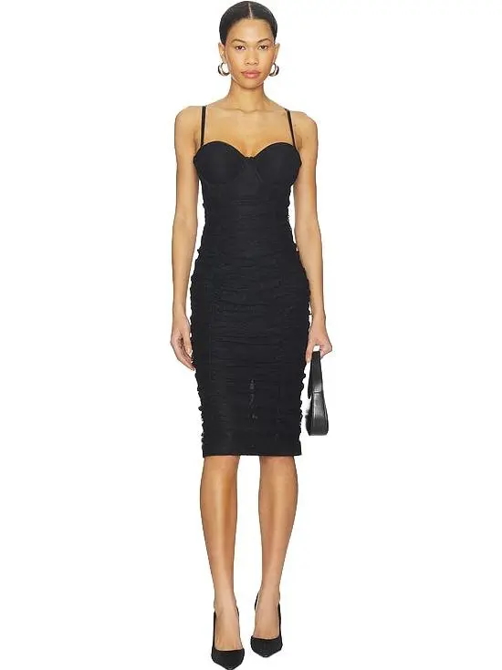 L'Agence Senna Lace Bustier Midi Dress - Black