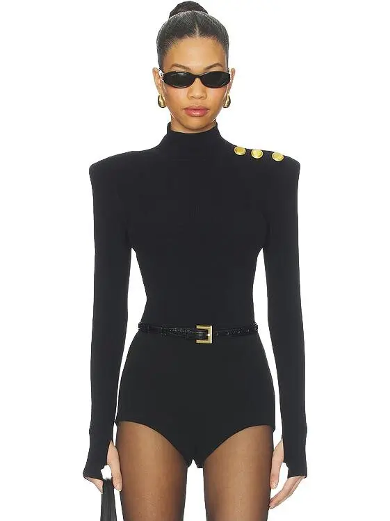 L'Agence Jennis Mockneck Knit Bodysuit - Black & Gold