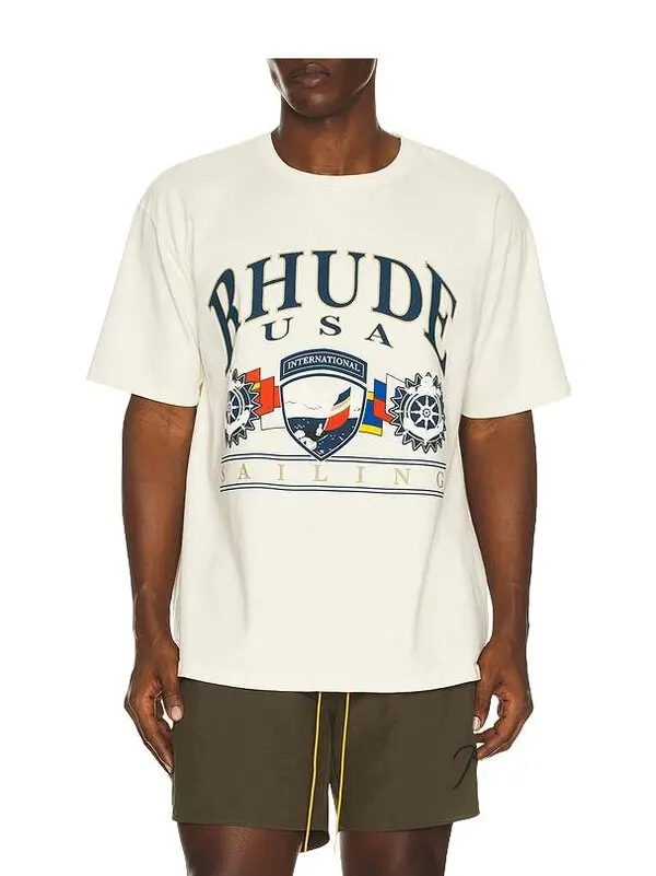 Rhude Usa Sailing Icon Tee In White - Vintage White & Black