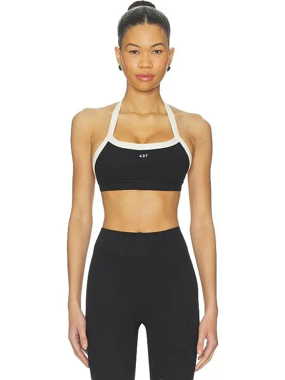 437 The Halter Sports Bra In Black,cream - Black & Cream