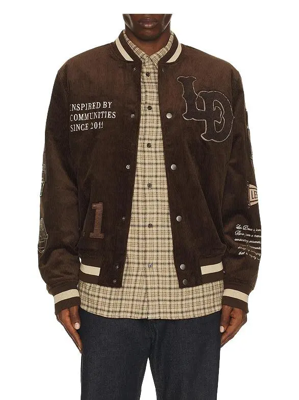 LES DEUX Corduroy Varsity Jacket - Slate Brown