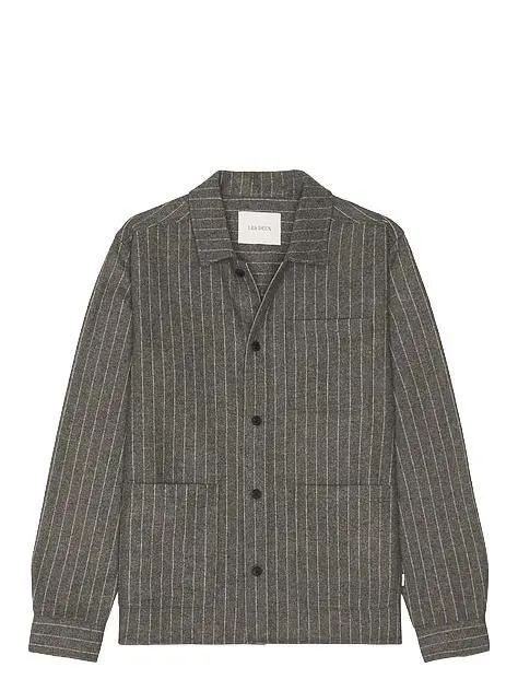 LES DEUX Layton Pinstripe Mouline Overshirt In Grey - Grey Melange