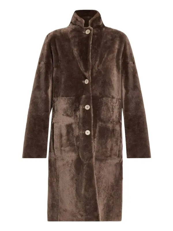 JOSEPH Britanny Reversible Shearling Coat - Mushroom