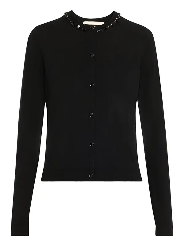 JASON WU Beaded Satin & Merino Wool Cardigan - Black